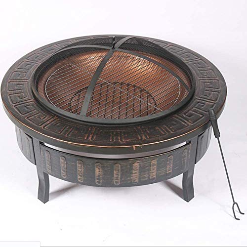 LEAYAN Garden Fire Pit Large Bonfire Wood Burning Patio Coal Grill Firepit for Grill Charcoal Grill with Spark Screen Poker with Cover BBQ Cooking for Camping Backyard Portable Grill Barbecue Rack