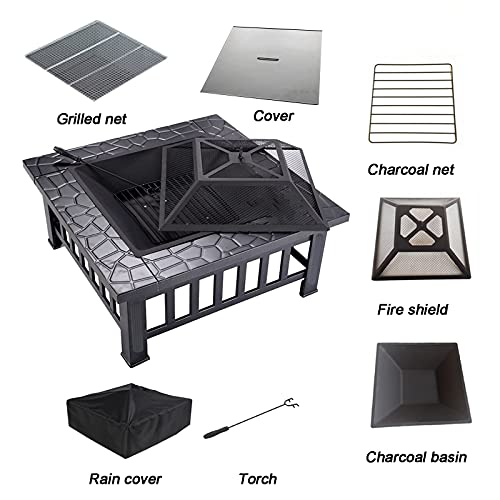 LEAYAN Garden Fire Pit Grill Bowl Grill Barbecue Rack Fire Pit Outdoor fire Pit Table, Household Heater, Wood Burning fire Pit, Patio Barbecue fire Bowl, 31 inches