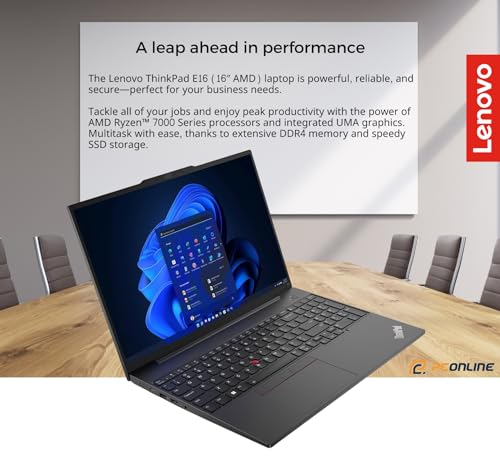 Lenovo ThinkPad E16 Business Laptop, 16" WUXGA Display, AMD Ryzen 7 7730U (Beat Intel 13th i5-1335U), 16GB RAM, 1TB PCIe SSD, Webcam, HDMI, RJ-45, Fingerprint Reader, Wi-Fi 6, Windows 11 Pro, Black