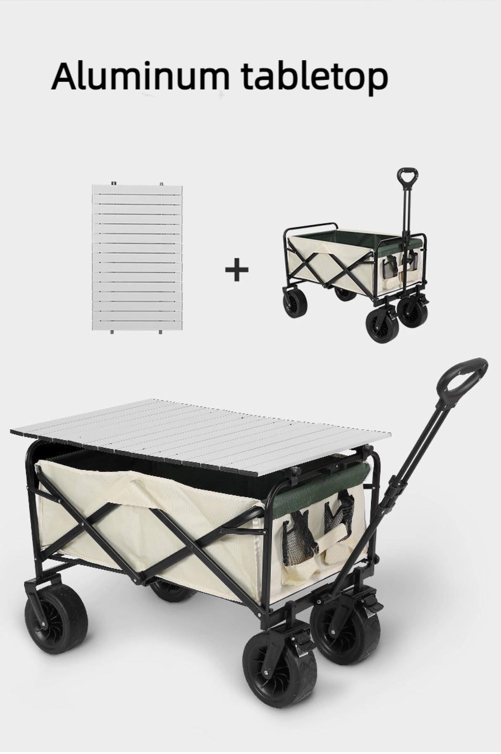 LAHTI Outdoor All-Terrain Folding Wagon, Collapsible Wagon with Adjustable Handle for Camping, Sports, Shopping Classic(White)/Wheels5inch