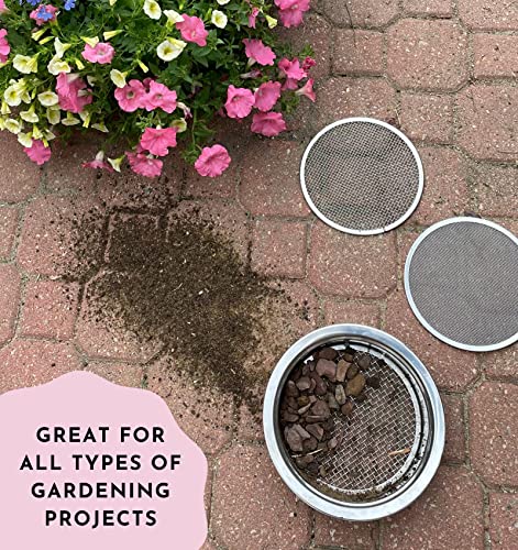 SOIL SIFTER Garden Sieve Sifting - Stainless Sieve,Φ9.5in Interchangeable Pan Contain 3 Specification Sieve,Soil Scoops Dirt for Soil,Peat Moss and More., Silver