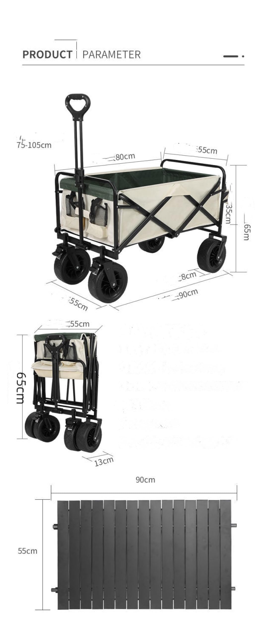 LAHTI Outdoor All-Terrain Folding Wagon, Collapsible Wagon with Adjustable Handle for Camping, Sports, Shopping Classic(White)/Wheels5inch