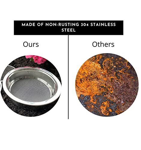 SOIL SIFTER Garden Sieve Sifting - Stainless Sieve,Φ9.5in Interchangeable Pan Contain 3 Specification Sieve,Soil Scoops Dirt for Soil,Peat Moss and More., Silver
