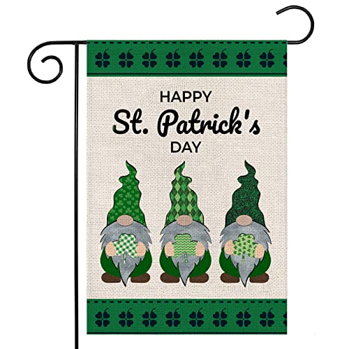 EKOREST Happy St Patrick's Day Garden Flag for Outdoor 12x18 Inch Vertical Double Sided St. Patricks Gnomes with Shamrock Small Yard Flag for Outside Farmhouse Holiday Saint Patrick Decoration