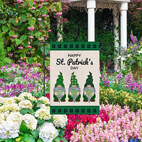 EKOREST Happy St Patrick's Day Garden Flag for Outdoor 12x18 Inch Vertical Double Sided St. Patricks Gnomes with Shamrock Small Yard Flag for Outside Farmhouse Holiday Saint Patrick Decoration