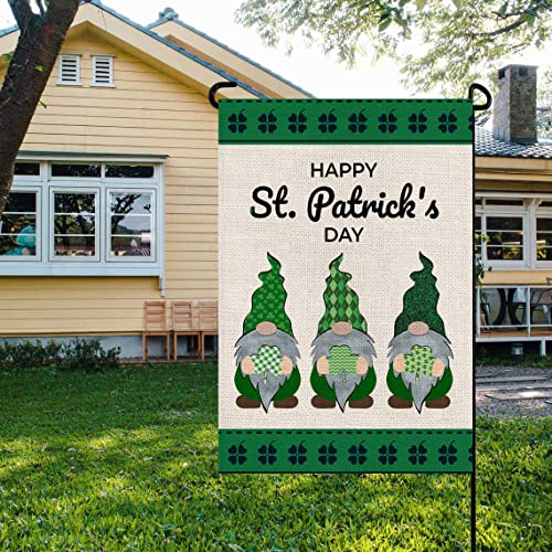 EKOREST Happy St Patrick's Day Garden Flag for Outdoor 12x18 Inch Vertical Double Sided St. Patricks Gnomes with Shamrock Small Yard Flag for Outside Farmhouse Holiday Saint Patrick Decoration