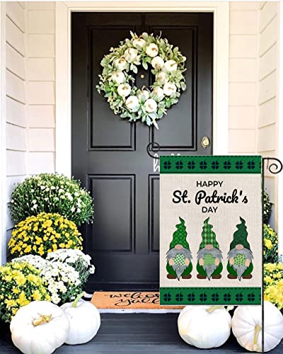 EKOREST Happy St Patrick's Day Garden Flag for Outdoor 12x18 Inch Vertical Double Sided St. Patricks Gnomes with Shamrock Small Yard Flag for Outside Farmhouse Holiday Saint Patrick Decoration