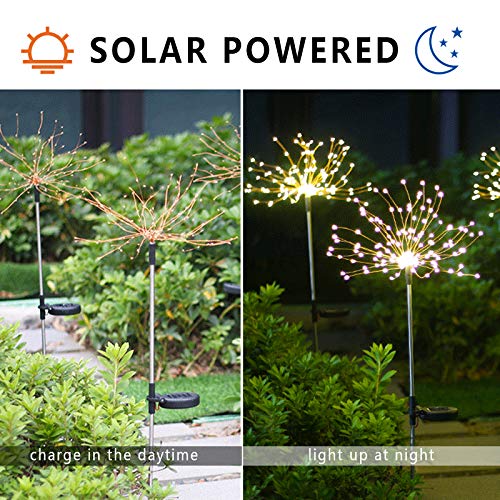 2 PCS Solar Firework Light, Outdoor Solar Garden Decorative Lights 120 LED Powered 40 Copper Wires String DIY Landscape Light for Walkway Pathway Backyard Christmas Decoration Parties (Warm White)