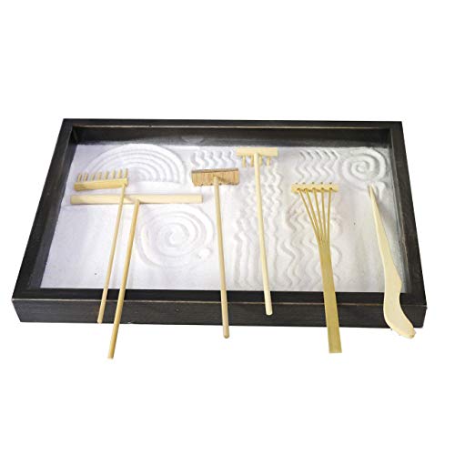 Zen Garden Rake Stamp Tools - Meditation Rock Sand Garden Accessories β Office Desktop Mini Zen Gifts for Man Women Bamboo Rakes Holder Brusher Spoon Figurines