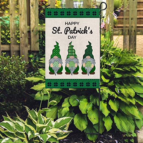 EKOREST Happy St Patrick's Day Garden Flag for Outdoor 12x18 Inch Vertical Double Sided St. Patricks Gnomes with Shamrock Small Yard Flag for Outside Farmhouse Holiday Saint Patrick Decoration