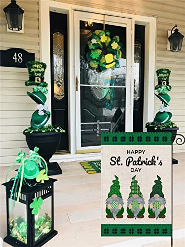 EKOREST Happy St Patrick's Day Garden Flag for Outdoor 12x18 Inch Vertical Double Sided St. Patricks Gnomes with Shamrock Small Yard Flag for Outside Farmhouse Holiday Saint Patrick Decoration