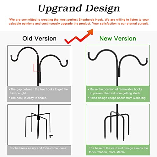 Gtongoko 92 Inch Adjustable Double Shepherd Hook with 5 Prong Base, 5/8 Inch Thick Heavy Duty Bird Feeder Pole for Bird Feeder Lanterns Weddings Decor 1 Pack