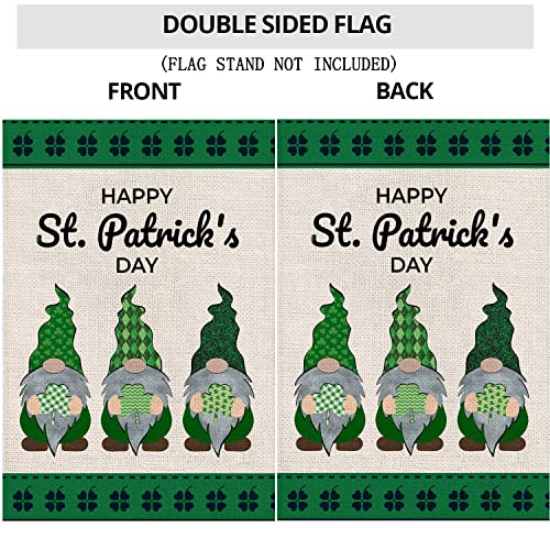 EKOREST Happy St Patrick's Day Garden Flag for Outdoor 12x18 Inch Vertical Double Sided St. Patricks Gnomes with Shamrock Small Yard Flag for Outside Farmhouse Holiday Saint Patrick Decoration