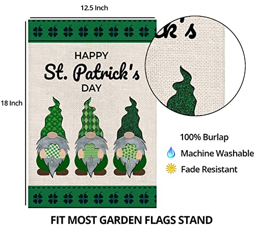 EKOREST Happy St Patrick's Day Garden Flag for Outdoor 12x18 Inch Vertical Double Sided St. Patricks Gnomes with Shamrock Small Yard Flag for Outside Farmhouse Holiday Saint Patrick Decoration