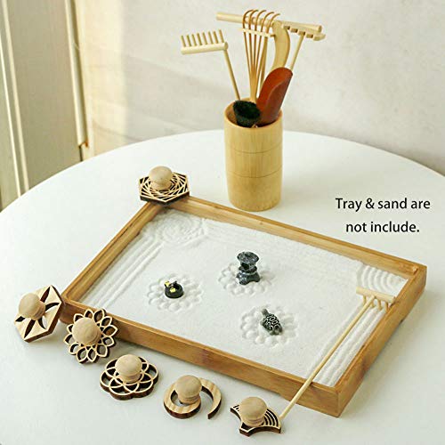 Zen Garden Rake Stamp Tools - Meditation Rock Sand Garden Accessories β Office Desktop Mini Zen Gifts for Man Women Bamboo Rakes Holder Brusher Spoon Figurines