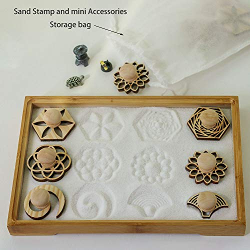 Zen Garden Rake Stamp Tools - Meditation Rock Sand Garden Accessories β Office Desktop Mini Zen Gifts for Man Women Bamboo Rakes Holder Brusher Spoon Figurines
