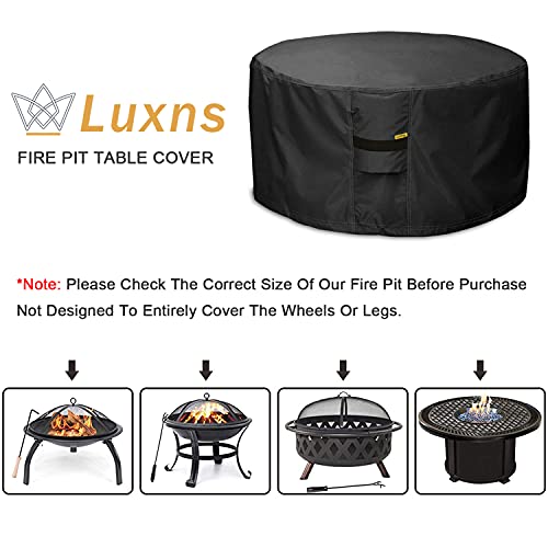 Luxns Fire Pit Cover Round, Heavy Duty Waterproof 600d Patio Outdoor Gas Fire Pit/Table/Bowl Cover - Black (Round-50”D X 24”H)