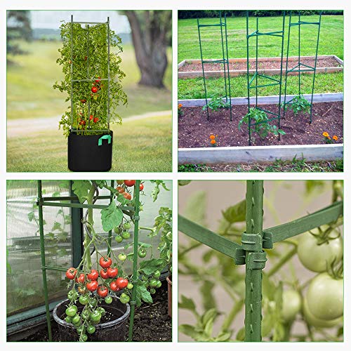 GROWNEER 6 Packs Plant Cages Assembled Tomato Garden Cages Stakes Vegetable Trellis, with 6Pcs 10 Gallon Grow Bags, 18Pcs Clips and 328Ft Twist Tie, for Vertical Climbing Plants