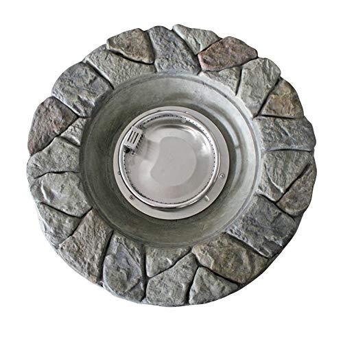 Teamson Home Round Stone Look Propane Gas Fire Pit Fire Table with ETL Certification, PVC Cover and Lava Rocks for Outdoor Patio Garden Backyard Decking Décor, 40,000 BTU, 28 inch Length, Gray