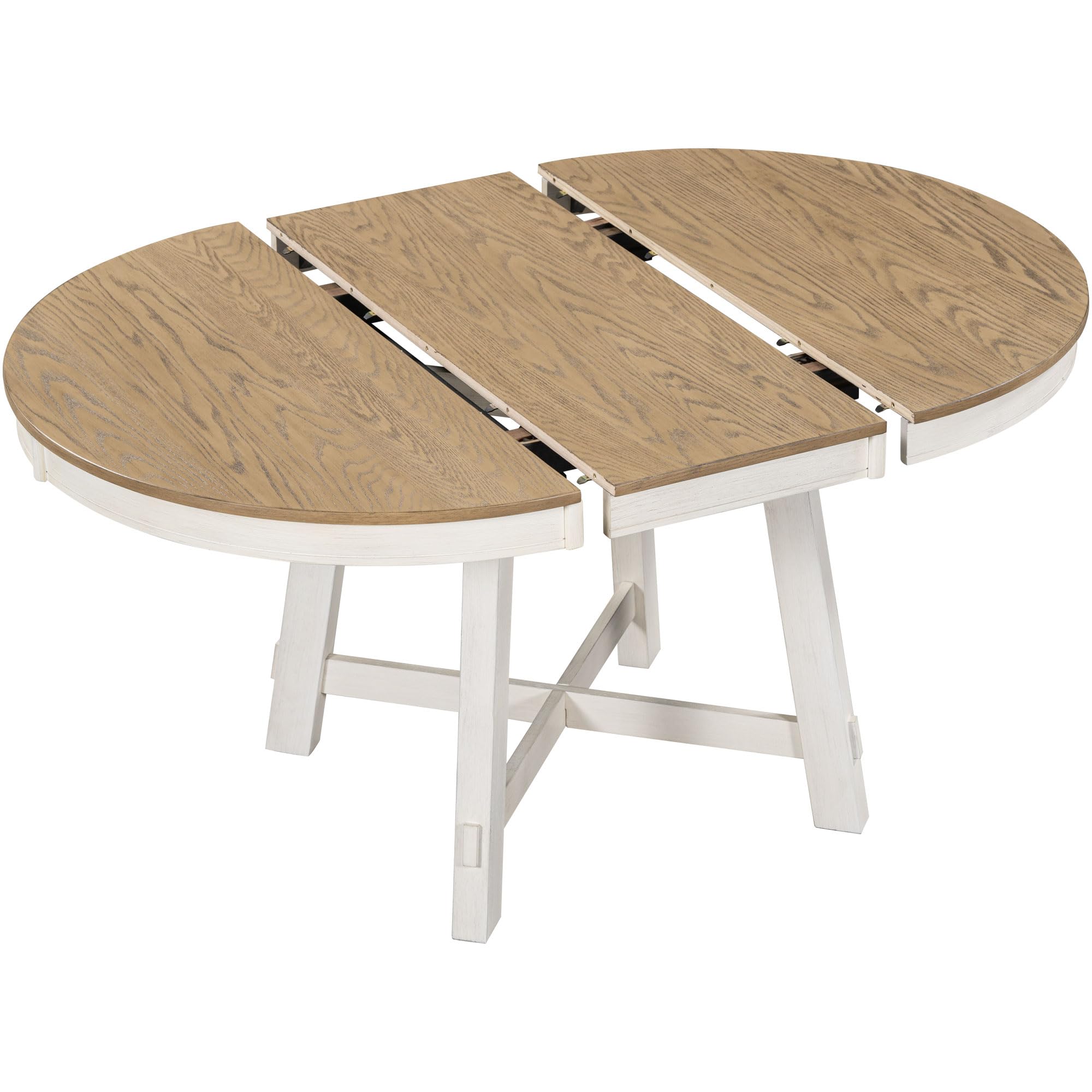 Lepfun, Farmhouse Round Extendable Dining 16" Leaf Kitchen Table (Oak Natural Wood and Antique White)