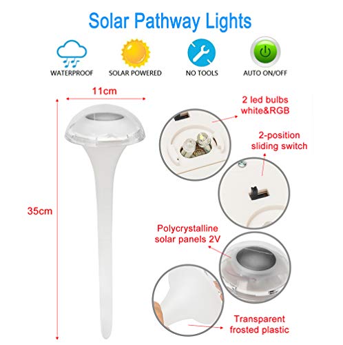 pearlstar Solar Lights Outdoor Mushroom Garden Pathway Lights LED Landscape Lighting Waterproof for Path Lawn Patio Yard Walkway Driveway, 2 Lights Effect,White&Color Changing Light(6pack)
