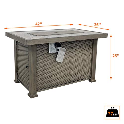 Propane Fire Fit Table, Summerville 42 inch Gas Fire Table Outdoor Smokeless Square 50,000 BTU Auto-Ignition Firepits with Lava Stone for Patio,Garden,Backyard