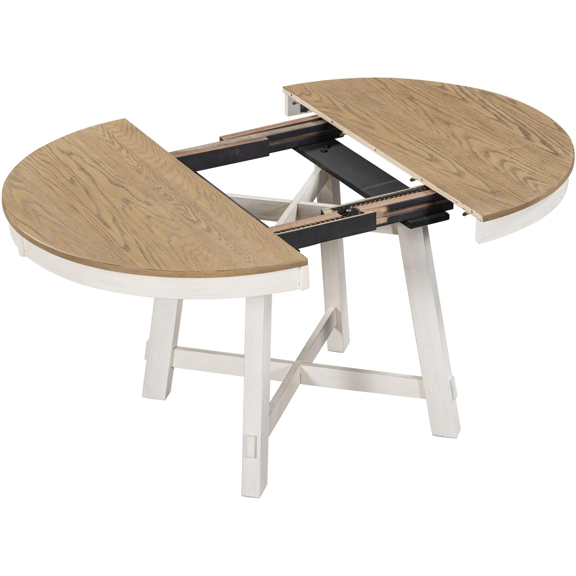 Lepfun, Farmhouse Round Extendable Dining 16" Leaf Kitchen Table (Oak Natural Wood and Antique White)