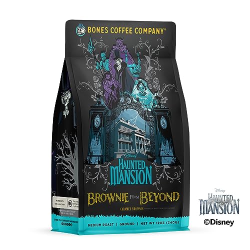 Bones Coffee Company Brownie from Beyond Ground Coffee Beans, Caramel Brownie Flavor, Low Acid Coffee, Made with Arabica Coffee Beans, Medium Roast Coffee Inspired by Disney's Haunted Mansion (12 oz)