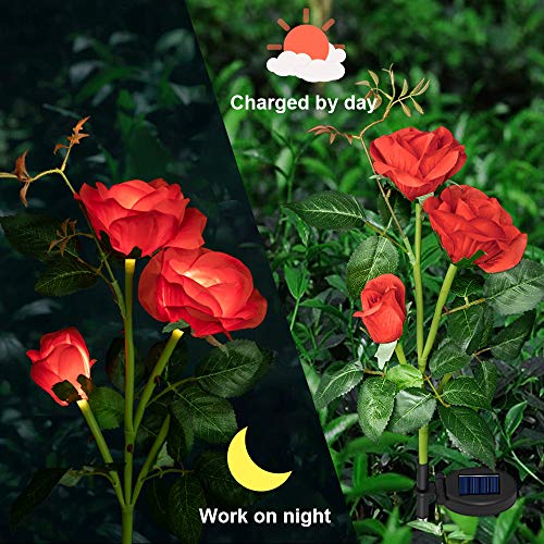 Anordsem Solar Outdoor Lights - 2 Pack Garden Decor Lights Waterproof Solar Garden Lights Red Rose Light for Garden, Patio, Yard, Flowerbed,Pathway Decor