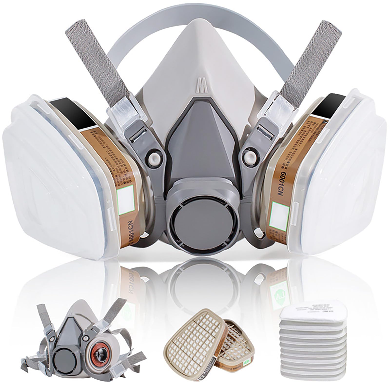 GZYZAMZ Gas Respirator Mask, Gas Masks Survival Nuclear and Chemical With 6001 Filters for Painting, Dust, Organic Vapors, 6200 Respirator Mask with Filters for Chemicals Welding Epoxy Resin