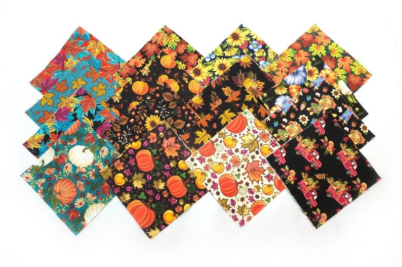 96 Pieces Harvest Autumn Square Cotton Fabric, Leaf Fall Pre Cut Charm Pack, 5" Squares Cotton Quilting Fabric, Cotton Fabric Quilt