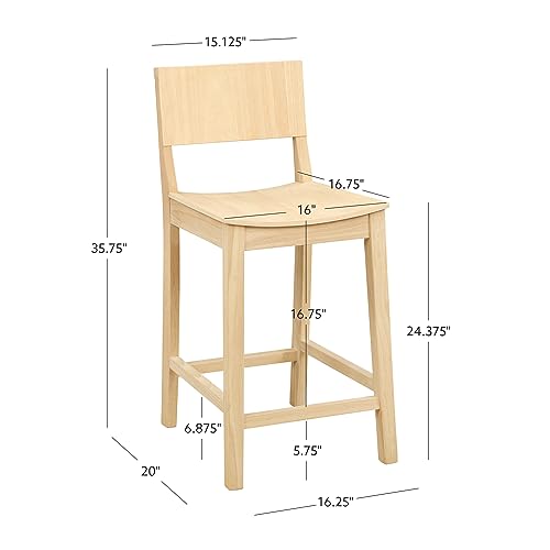 Linon Unfinished Benton Solid Rubberwood MidCentury Stool Set of 2, Counter Height