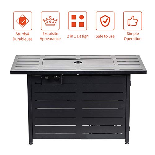 Propane Fire Pit Table, 42 Inch 60,000 BTU Rectangular Propane Gas Fire pits Free Lava Rocks and Electronic Ignition Balcony OutdoorTable Courtyard Garden Fire Pit Terrace