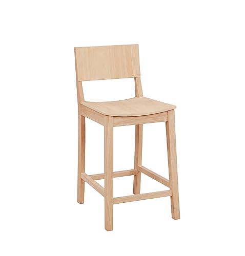 Linon Unfinished Benton Solid Rubberwood MidCentury Stool Set of 2, Counter Height