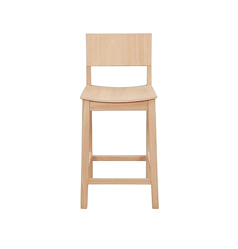 Linon Unfinished Benton Solid Rubberwood MidCentury Stool Set of 2, Counter Height