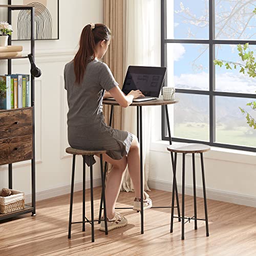 VECELO Small Bar Table and Chairs, Round Bistro Sets with 2 barstools, 3-Piece Pub Dining Furniture, Counter Height Wood Top for Breakfast Dinner Coffee Nap Conference, Easy Assembly
