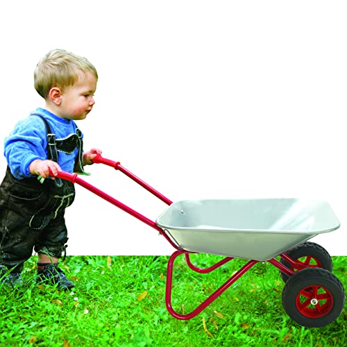 Kid Wheelbarrow Childs Wheelbarrow Metal Wheelbarrow for Kids Wheel Barrel 2 Wheel Toddler Wheel Barrow Toy Garden Tools Gift(Silver)
