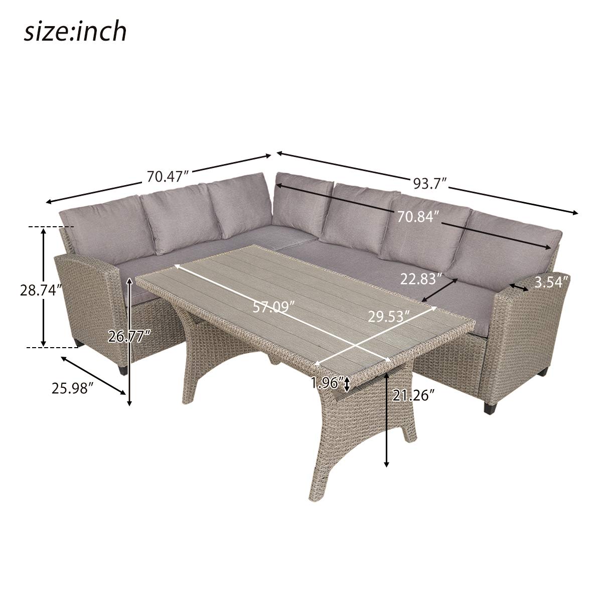 GINGVAT Patio Outdoor Furniture PE Rattan Wicker Conversation Set All-Weather Sectional Sofa with Table & Soft Cushions (Brown)