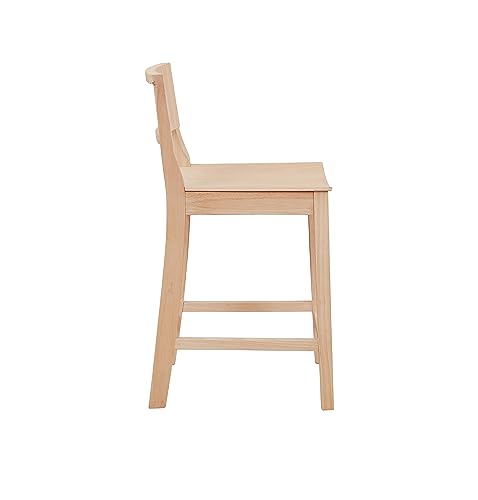 Linon Unfinished Benton Solid Rubberwood MidCentury Stool Set of 2, Counter Height