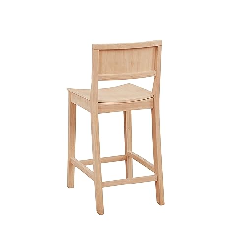 Linon Unfinished Benton Solid Rubberwood MidCentury Stool Set of 2, Counter Height