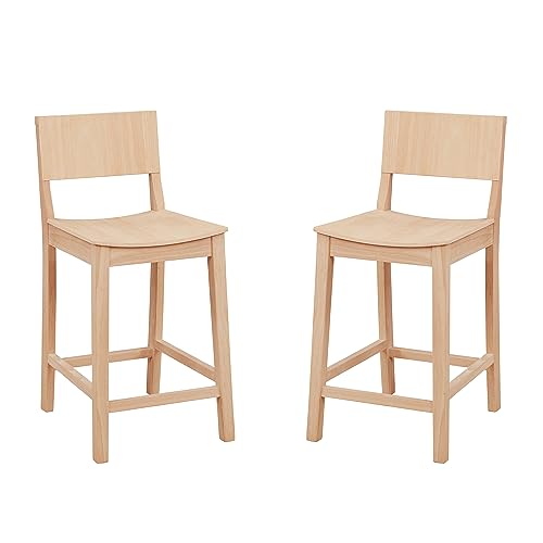 Linon Unfinished Benton Solid Rubberwood MidCentury Stool Set of 2, Counter Height