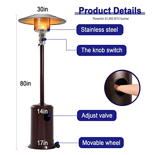 PIONOUS Powerful 41,000 BTU Patio Heater Tall Standing Hammered Finish Garden Outdoor Heater Propane Standing - 3 Set, Bronze
