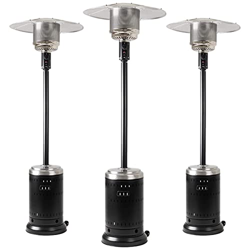 PIONOUS 46,000 BTU Outdoor Power Propane Heater with Wheels, suitable for Potluck, Hotel, Gardens, Homes, Parties, Cruises- Black, 3 Set