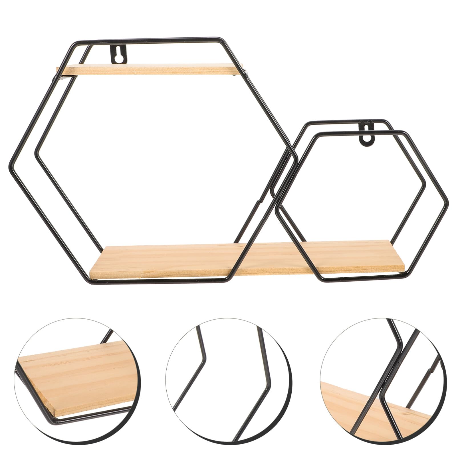 Uonlytech Hexagonal Storage Rack Metal Wall Shelf Wood Wall Shelves Hexagon Shelves for Wall Floating Shelves for Plants Metal Shelf Metal Floating Shelf Wall Shelves Wood Wall Shelving