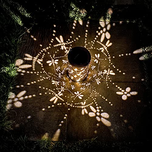 Solar Lanterns Outdoor Hanging Lantern Lights, Dragonfly Hollowed-Out Metal Decor Lantern, Waterproof LED Decorative Garden Light - Delicate Garden Decoration for Patio, Yard, Pathway, Landscape