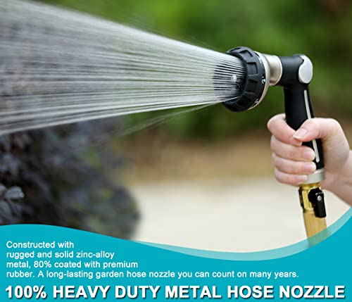 ESOW Garden Hose Nozzle Sprayer, 100% Heavy Duty Metal Water Hose Nozzle with 8 Different Spray Patterns, High Pressure Hand Sprayer for Watering Plant & Lawn, Washing Car & Pet