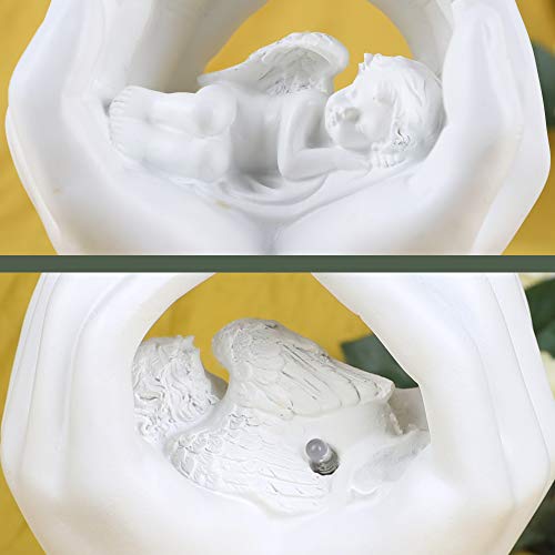 JUNIQUTE Sleeping Resting Angel in God's Hand with Colorful Light Fairy Garden Deco Cupid Statue Home Deco Cherub Statue Baby Sculpture Figurine Memorial