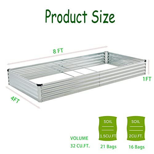 DIIYIV Galvanized Raised Garden Bed,Planter Raised Beds,Outdoor Garden Boxes,Large Metal Planter Box for Vegetables Flowers Herb,1 Pack 2pcs 8x4x1FT