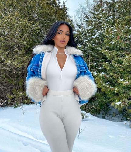 OQQ Women's 2 Piece Bodysuits Sexy Ribbed One Piece Zip Front Long Sleeve Tops Bodysuits Black White