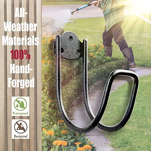 Wall Mount Hose Holder - Garden Water Hose Holders for Outside/Heavy Duty and Durable Hand-Forged Water Hose Hanger Rack (1, M)